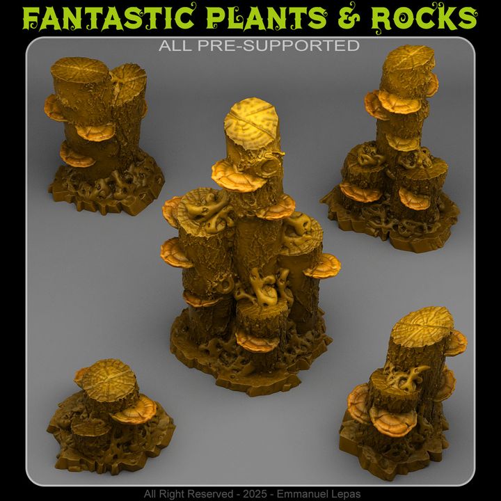 3D Printable ENCHANTED MUSHROOMS LOGS by Fantastic Plants And Rocks